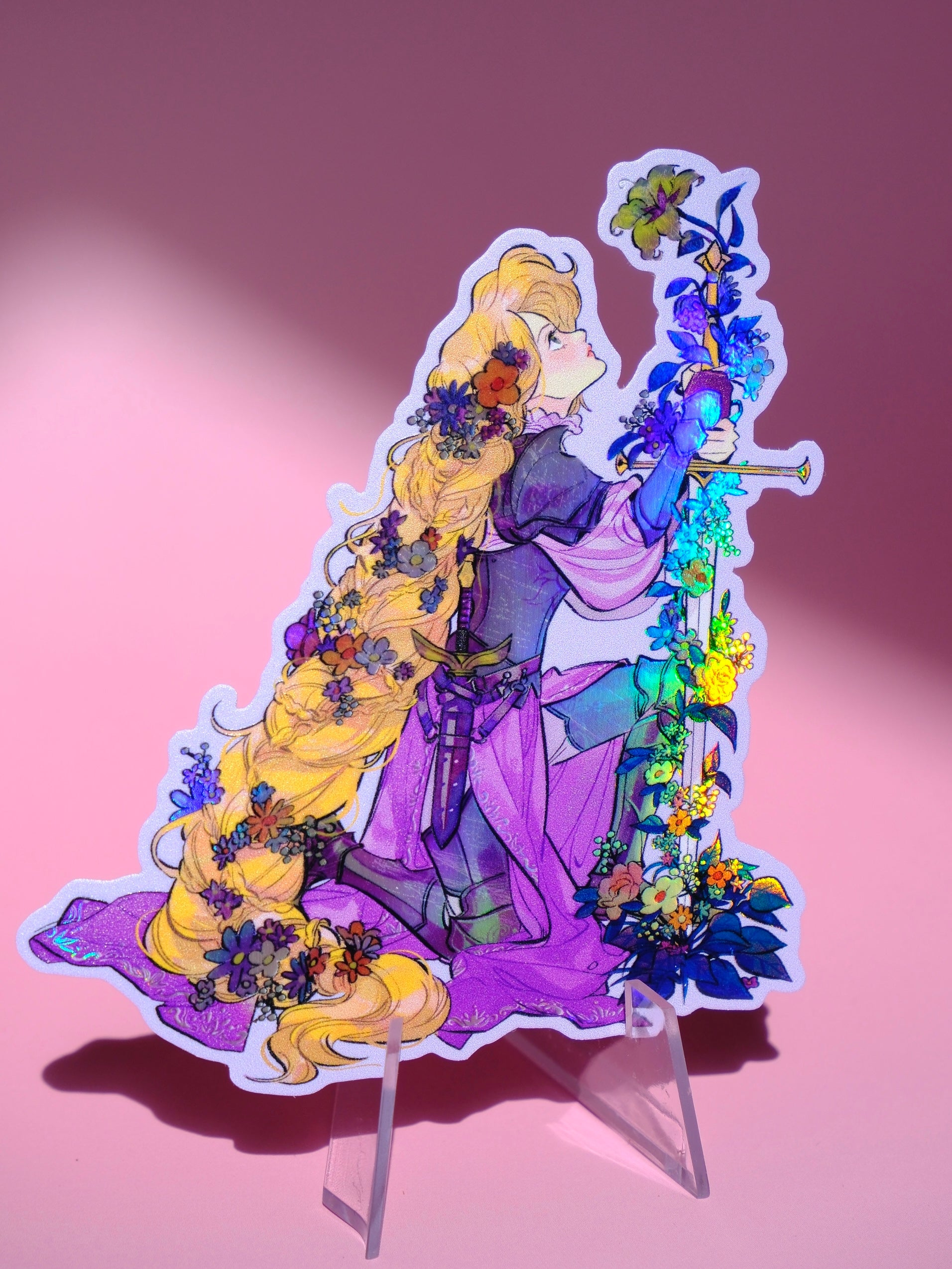Girl with Sword holographic sticker: Flower Knight Rapunzel – WitchXing